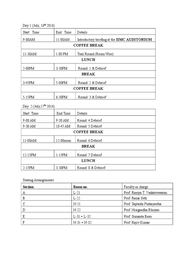 Iimc Auditorium Coffee Break: Section Room No | PDF