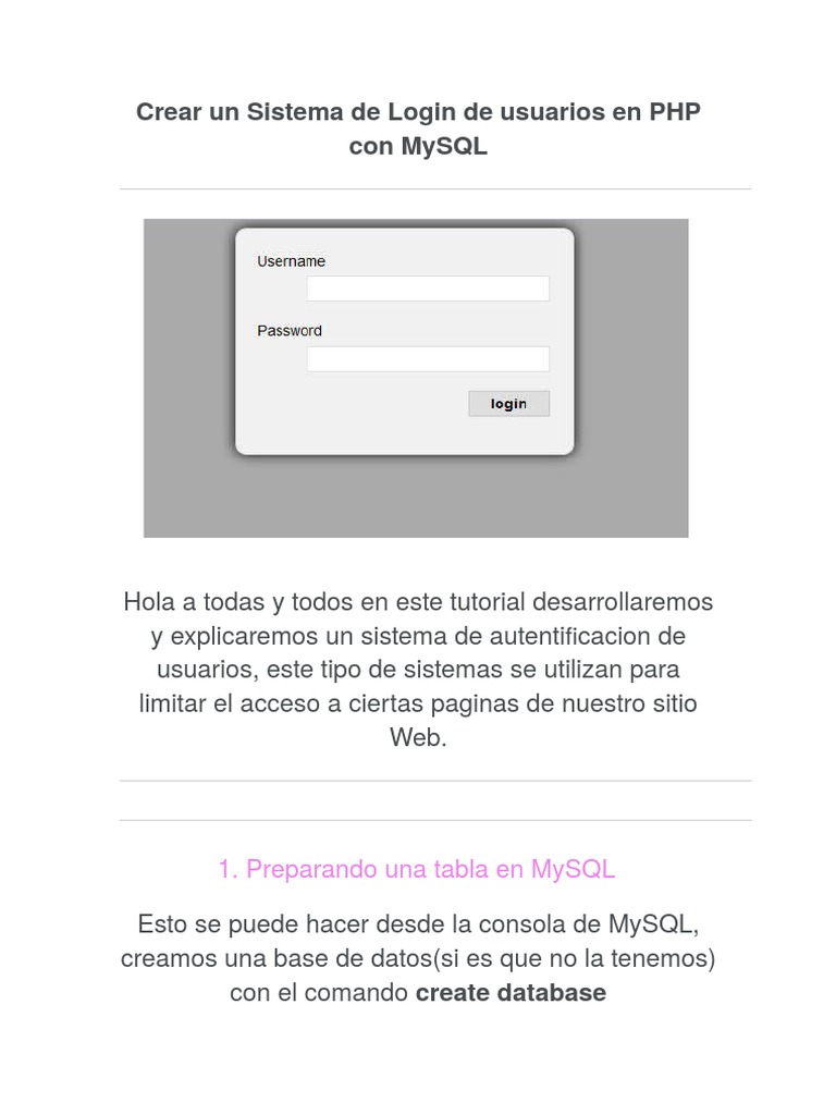 Crear Un Sistema de Login de Usuarios en PHP Con MySQL | PDF | Tabla ...