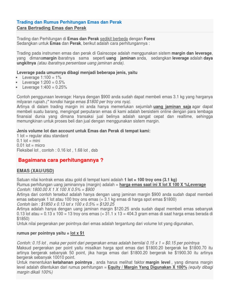 Trading Dan Rumus Perhitungan Emas Dan Perak PDF | PDF