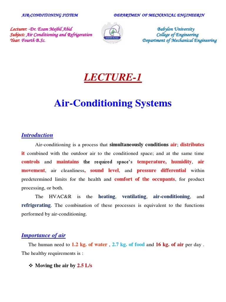 Air Conditioning System Lecture | PDF | Hvac | Air Conditioning