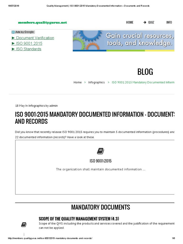 ISO 9001:2015 Mandatory Documents Guide | PDF | Audit | Quality Management