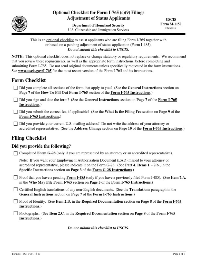 EAD Renewal Checklist | Download Free PDF | Federal Government Of The ...