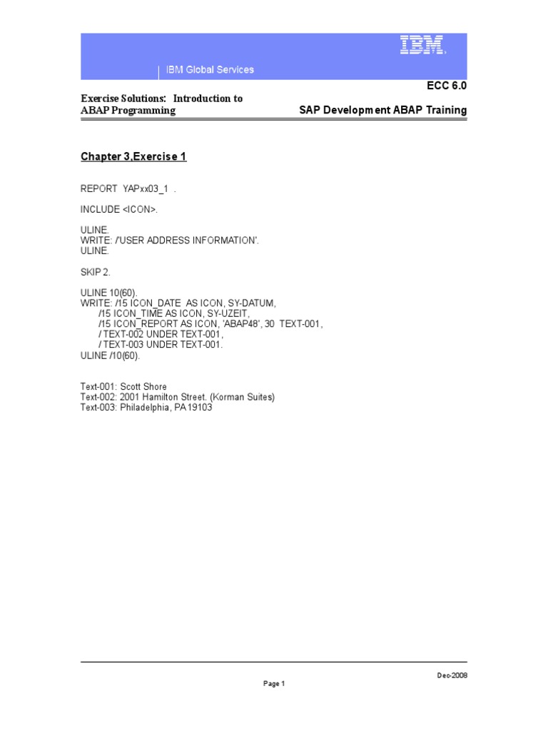 17 Intro To Abap Exercise Solutions Pdf Microcomputers Berkeley Software Distribution