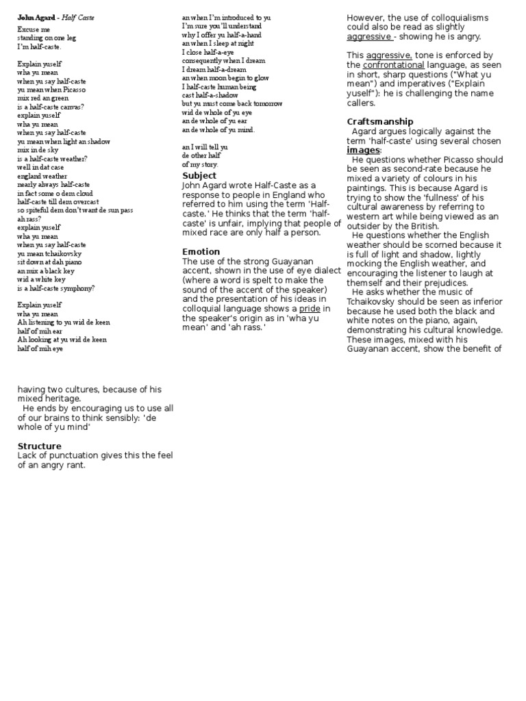 John Agard Half Caste | PDF | Languages