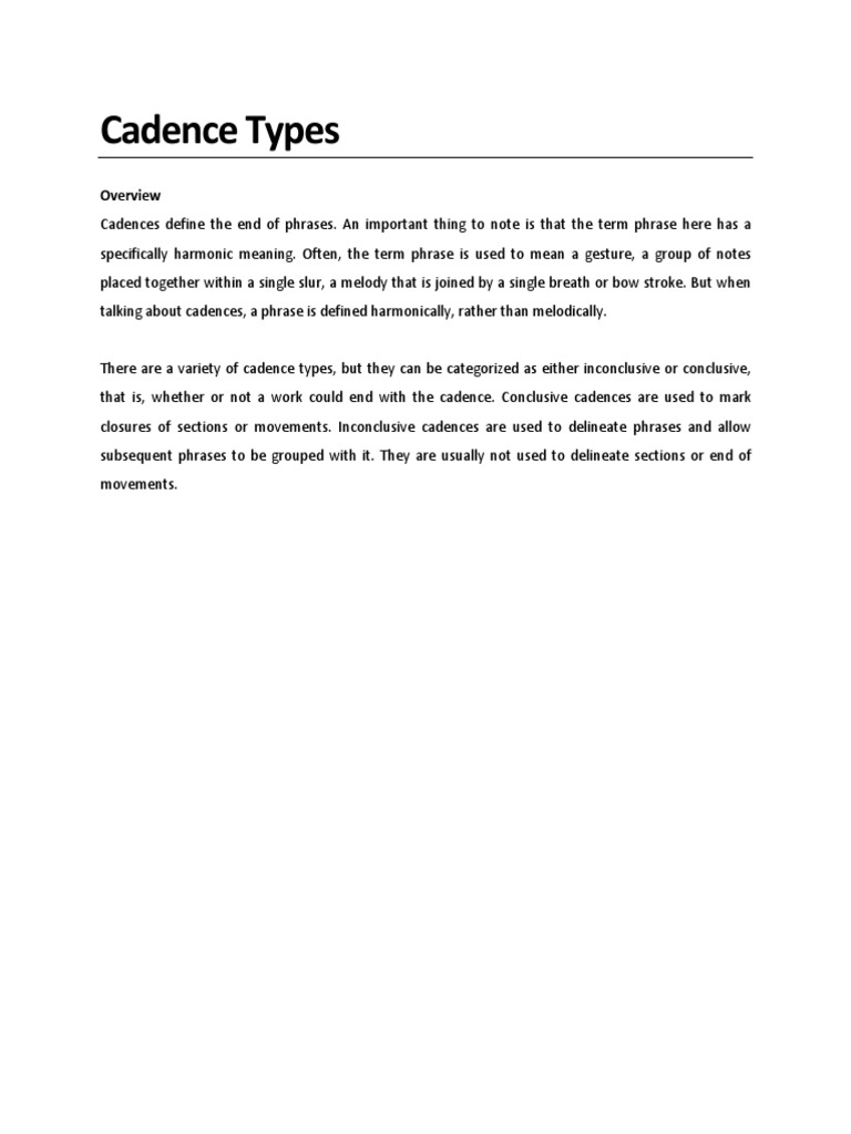 Cadence Types | PDF | Scale (Music) | Mode (Music)