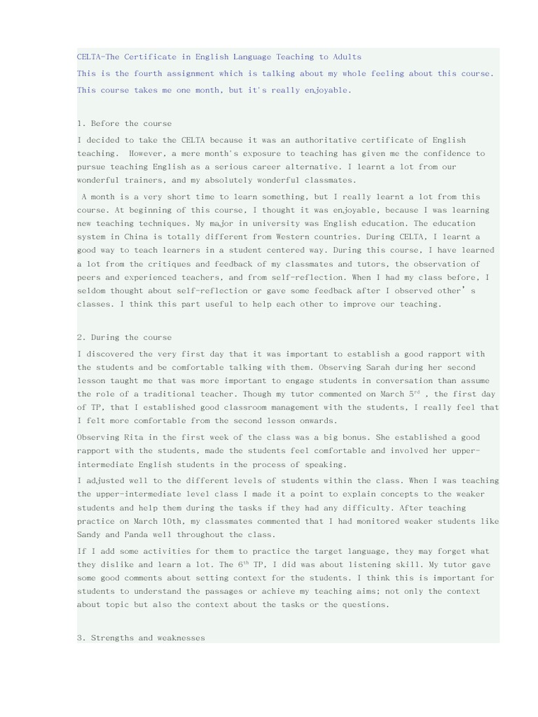 CELTA Lesson From The Classroom | PDF | Tutor | Education Theory