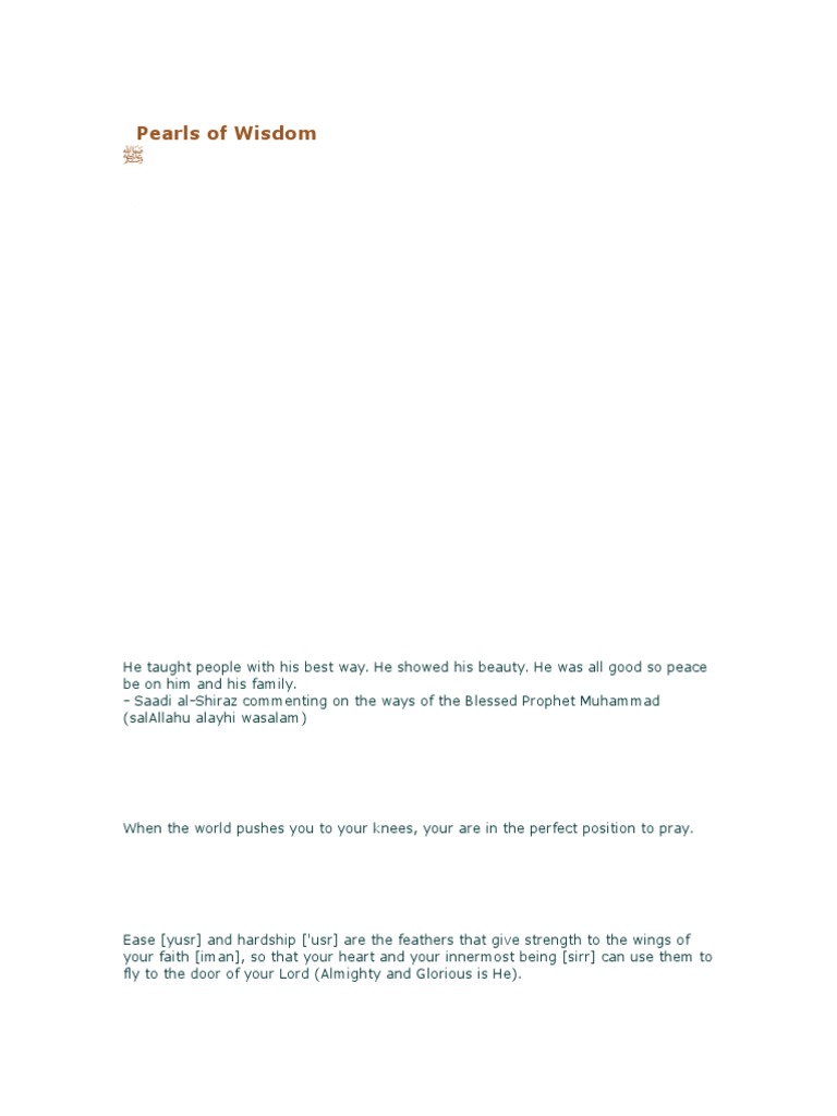 Pearls of Wisdom | PDF | Muhammad | Islamic Theology