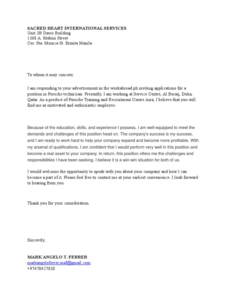 Cover Letter Porsche | PDF