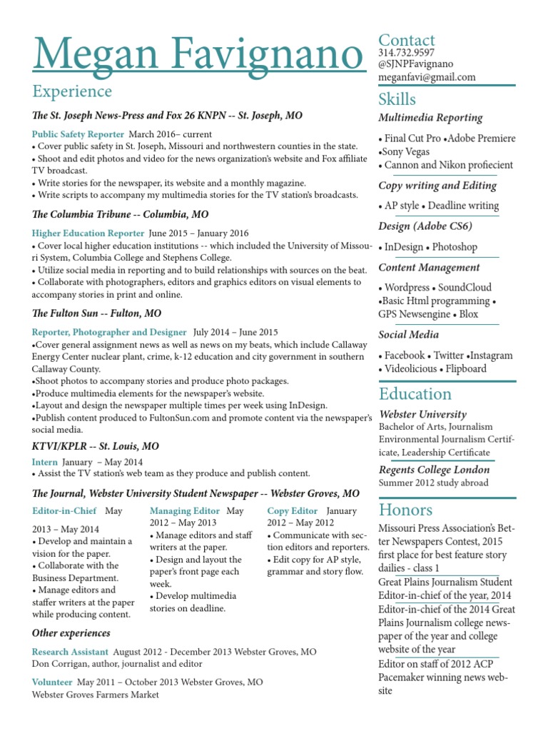 Megan Favignano - Resume | PDF | Editing | Newspapers Megan Favignano - Resume | PDF | Editing | Newspapers