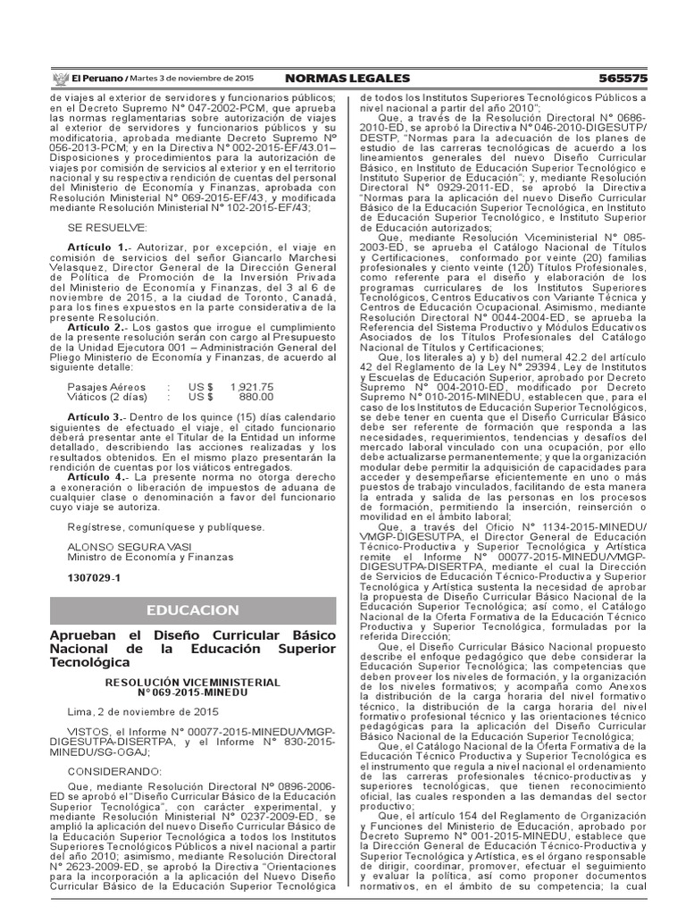 Resolución Viceministerial N°069 - 2015 - MINEDU | PDF