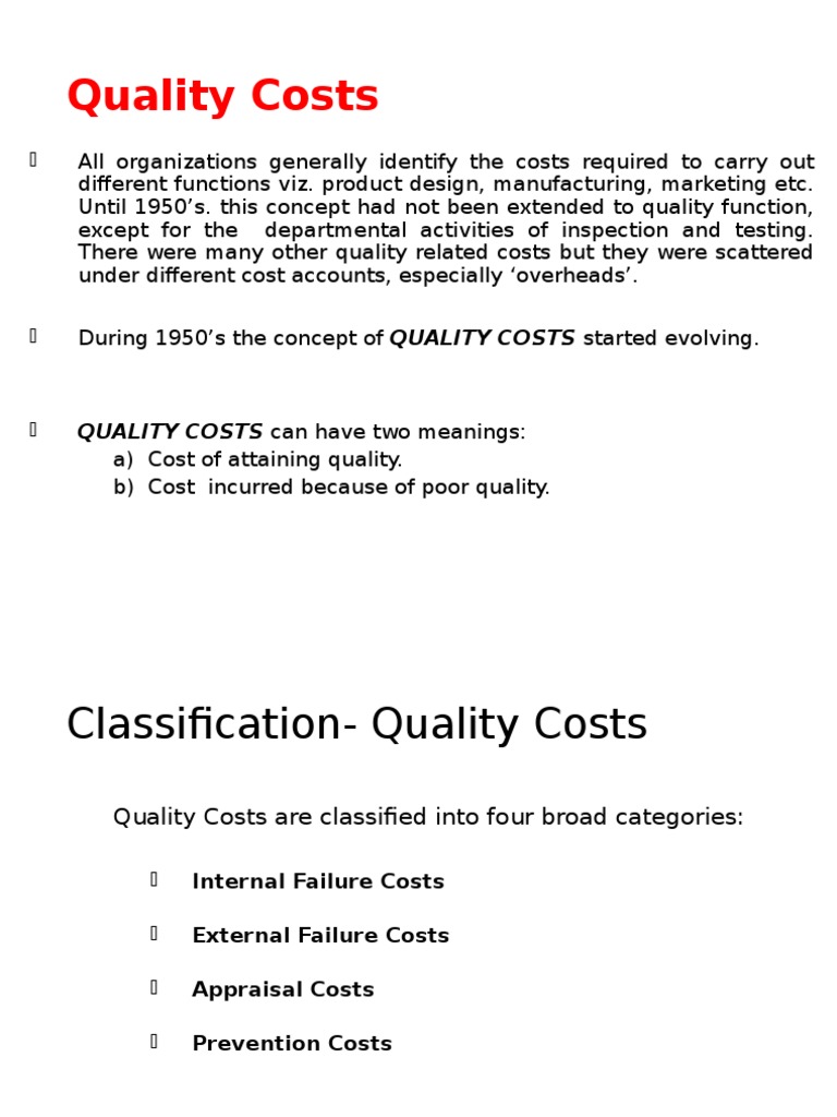 Quality Costs | PDF | Cost | Quality (Business)