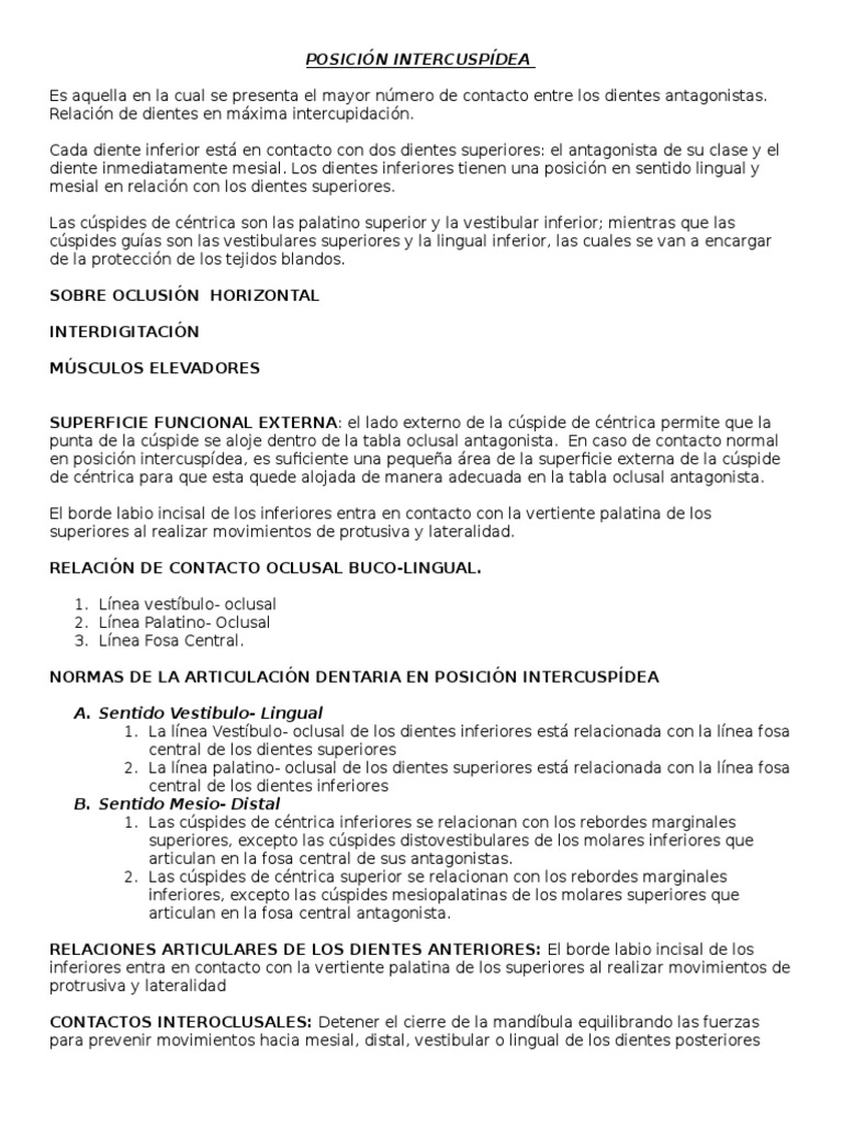 Posición Intercuspídea | PDF | Boca | Anatomía humana