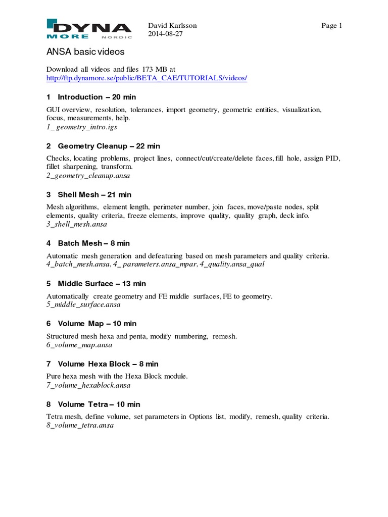 ANSA Basic Video Tutorials Guide | PDF | Theoretical Computer Science ...