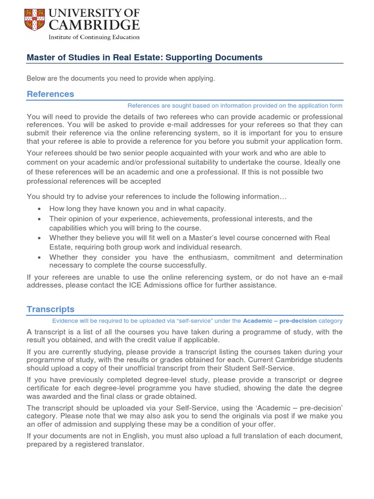 MST in Real Estate (Supporting Documents Required For Application ...