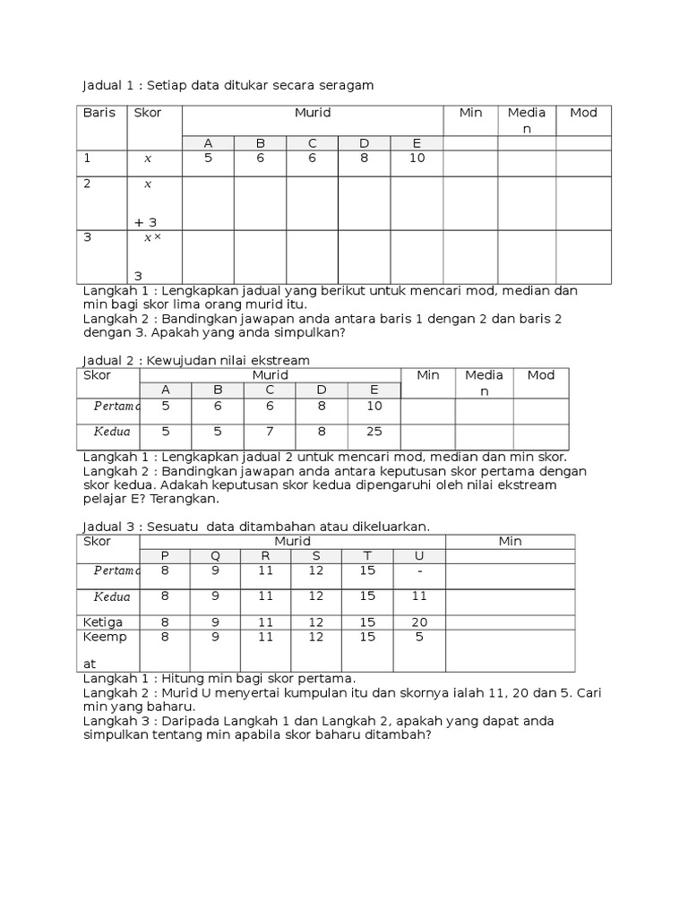 7 - 1 - 9 Kesan Perubahan Data Atas Mod, Median Dan Min (Jadual) | PDF