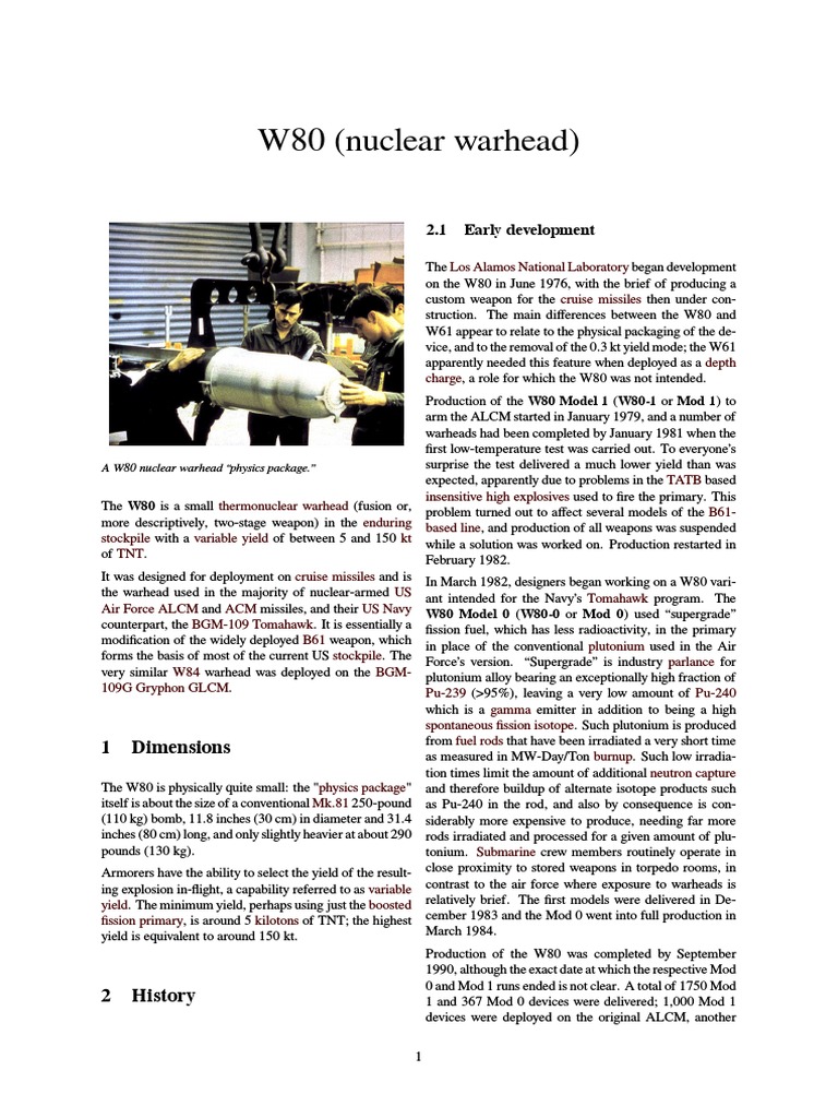 W80 (Nuclear Warhead) BOMBAS | PDF | Nuclear Energy | Energy Technology
