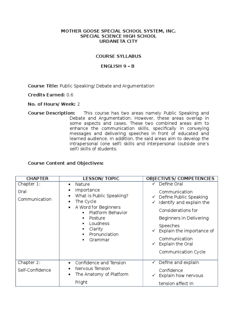 Public Speaking and Debate Syllabus | PDF | Public Speaking | Gesture