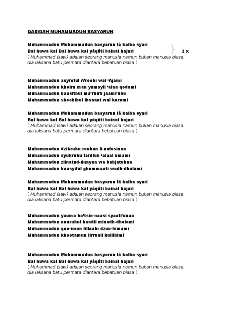 Qasidah Muhammadun Basyarun | PDF