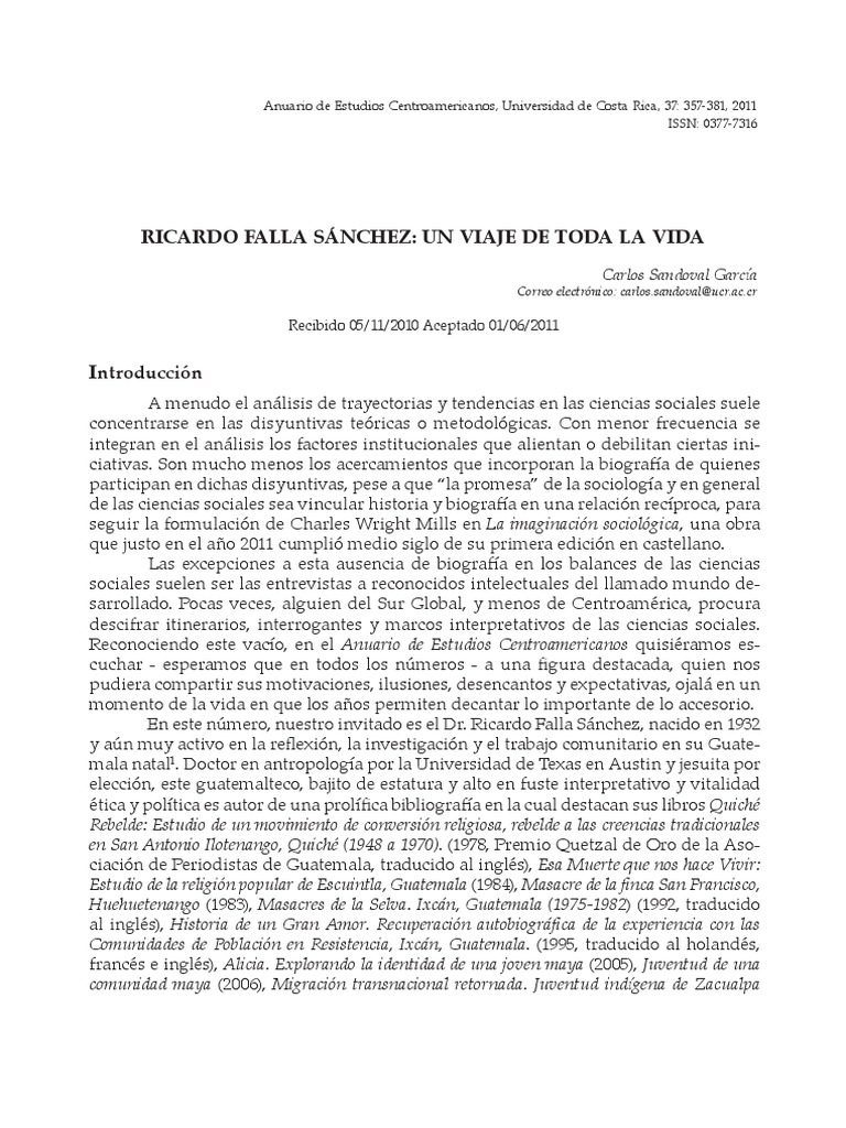 Ricardo Falla Sanchez Viaje de Toda Una Vida | PDF | Guatemala ...