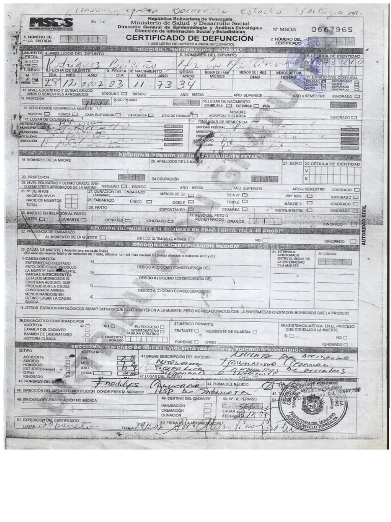 Acta de Defuncion | PDF