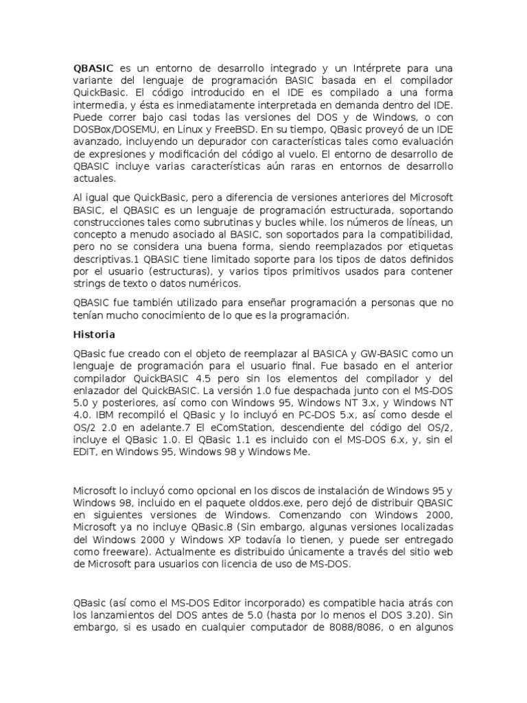 Lenguaje De Programacion Qbasic C Pdf Software De Microordenador