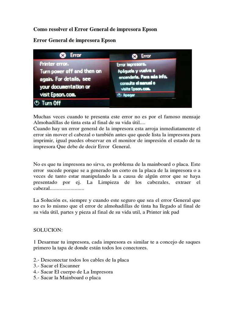 Como Resolver El Error General de Impresora Epson PDF | PDF | Impresora ...