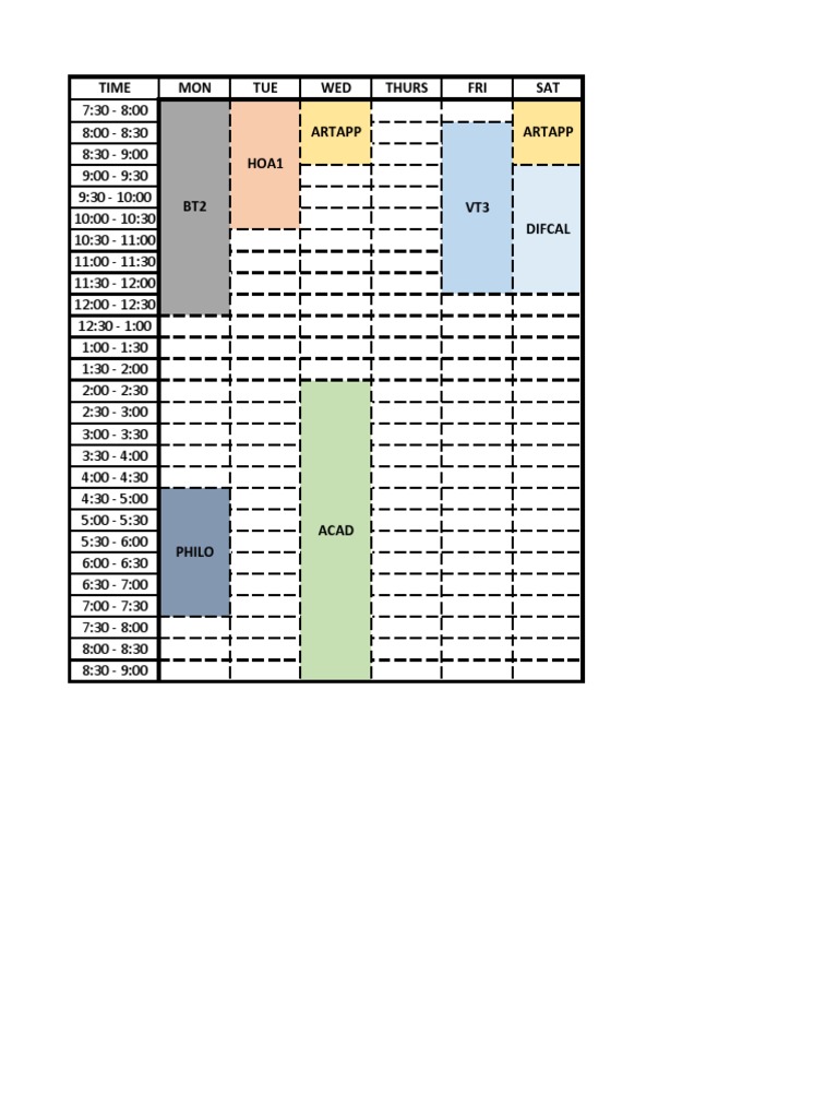 Time MON TUE WED Thurs FRI SAT Artapp Artapp | PDF