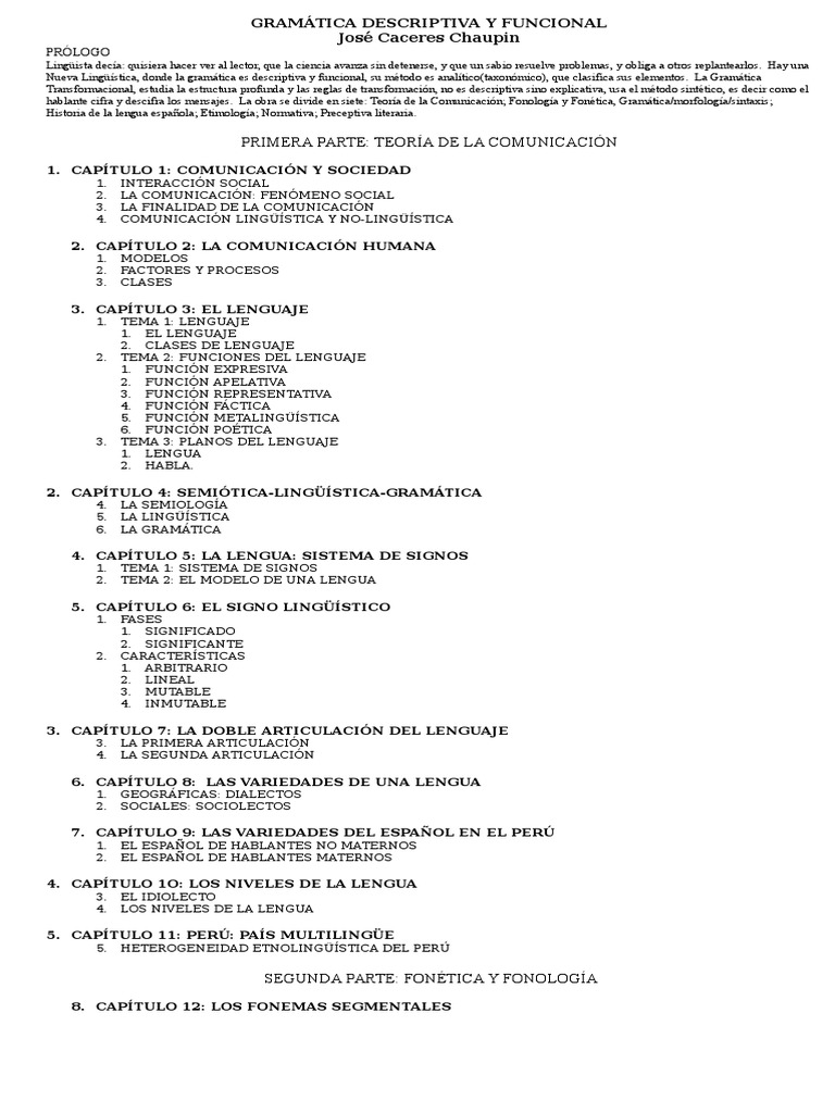Gramática Descriptiva y Funcional José Caceres Chaupin | PDF ...