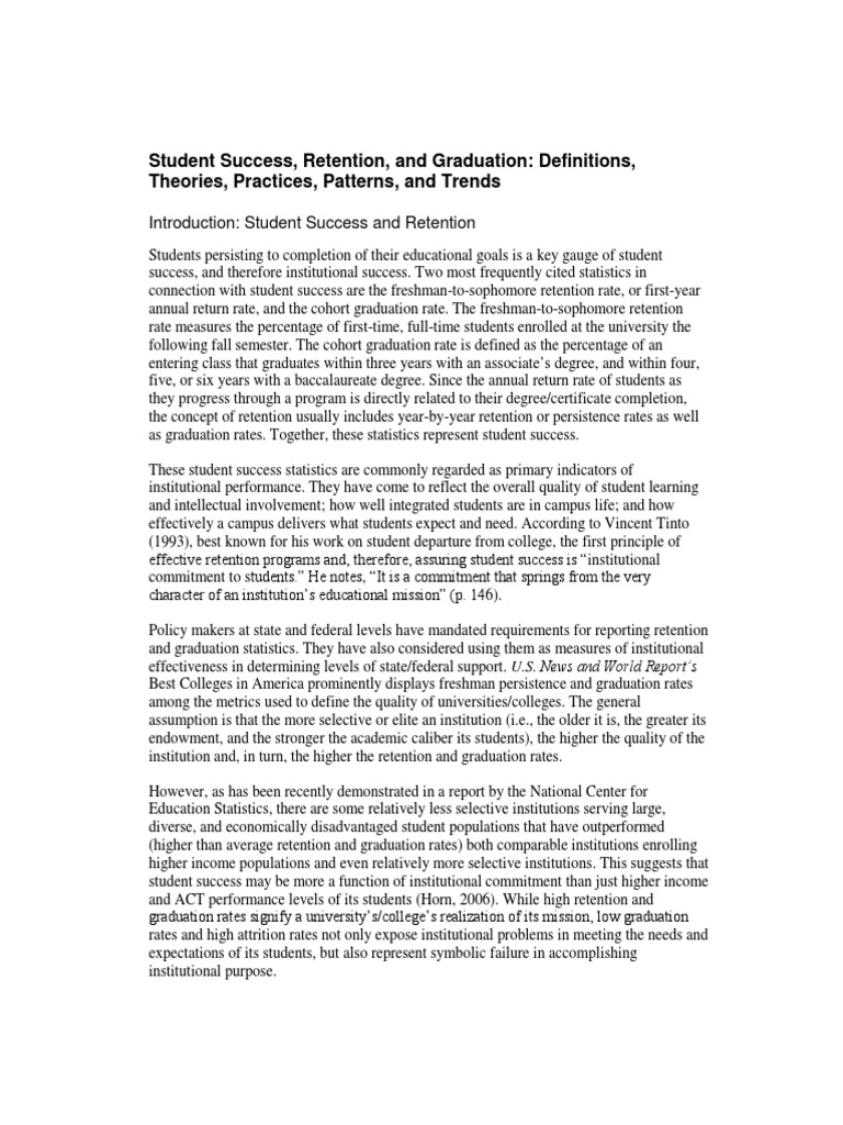 Student Success Retention and Graduation - Definitions Theories ...