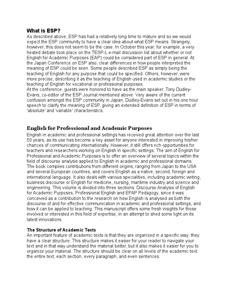 What Is ESP | PDF | English Language | Essays