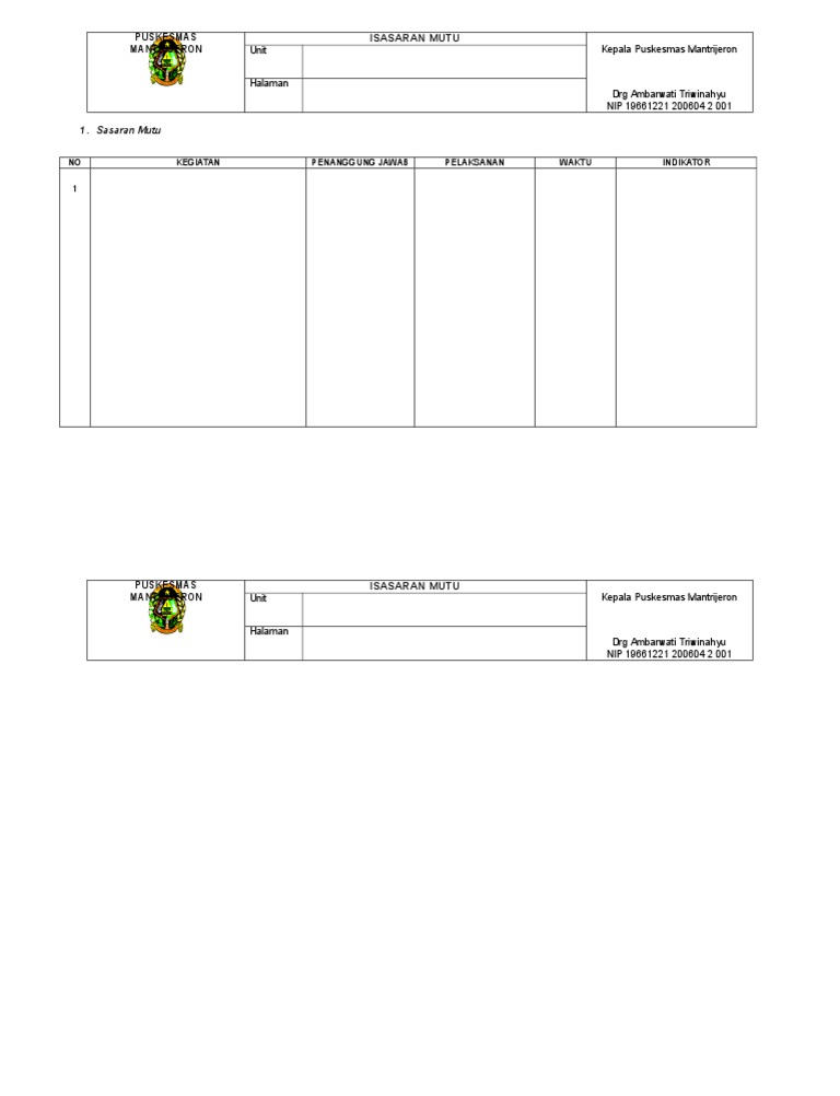 FORM Pemilihan Dan Penetapan Prioritas Indikator Mutu Klinis (Sasaran ...