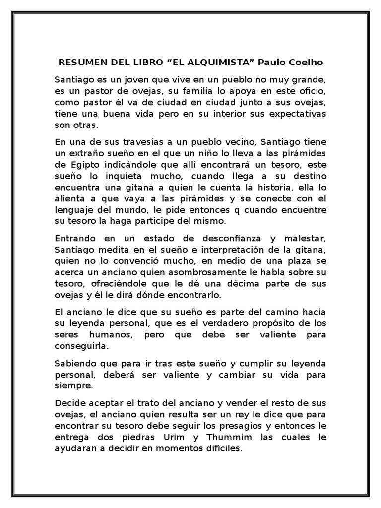 Resumen Libro El Alquimista | PDF
