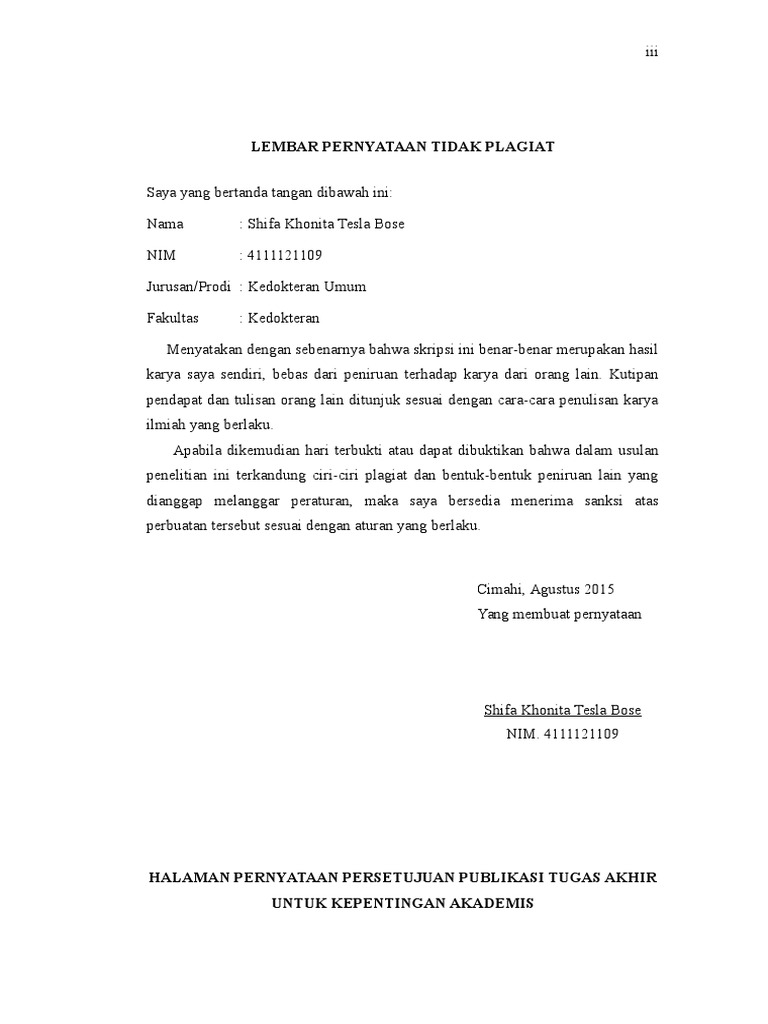 Lembar Pernyataan Tidak Plagiat | PDF
