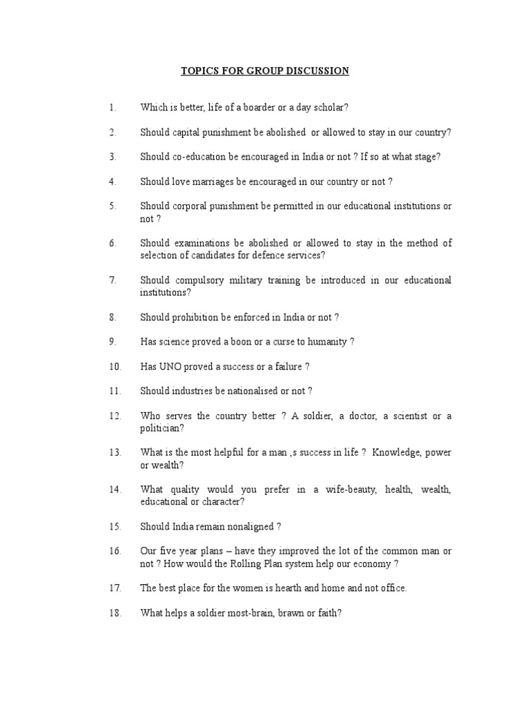 Topics For Group Discussion | PDF | Nuclear Weapons | Non Aligned Movement