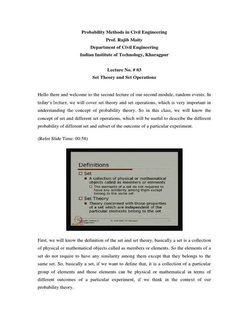 Probability Methods in Civil Engineering Prof. Rajib Maity Department ...