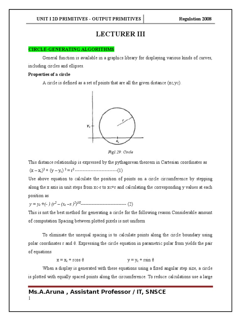 CIRCLE ALGORITHMS | PDF | Circle | Cartesian Coordinate System