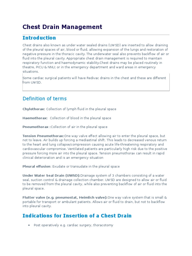 Chest Drain Management | PDF | Thorax | Respiratory System