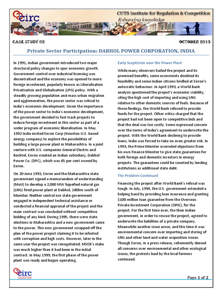 Dabhol Power Project Case Study | PDF | Economies | Business
