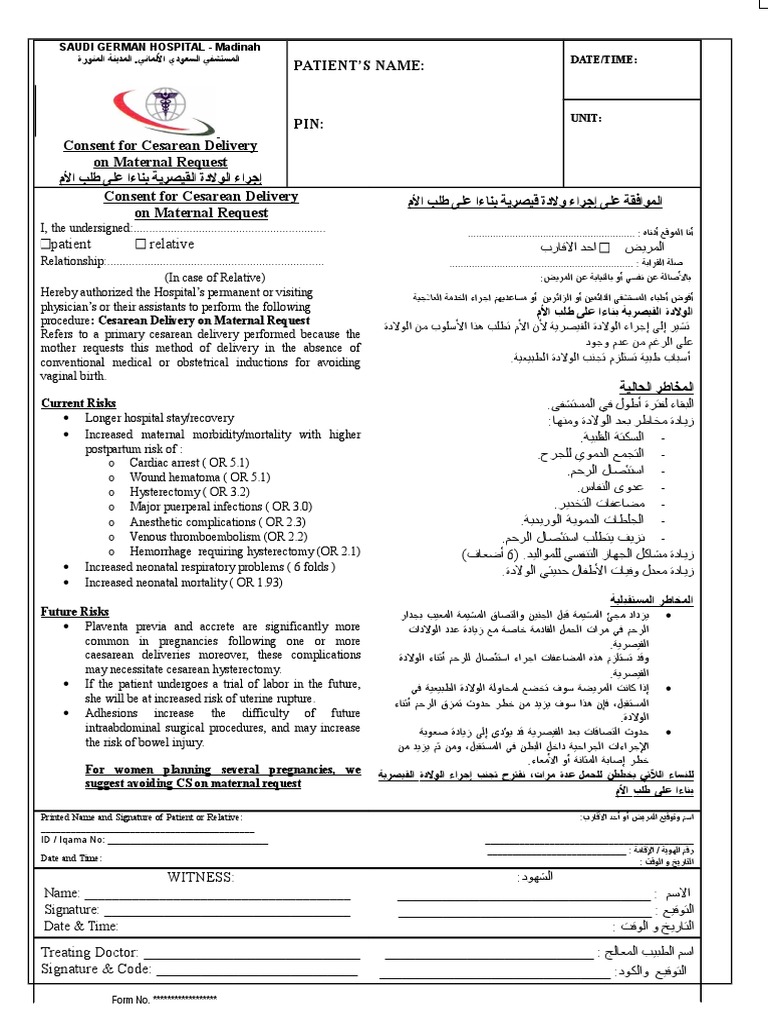 Maternal Request for Cesarean Consent | PDF