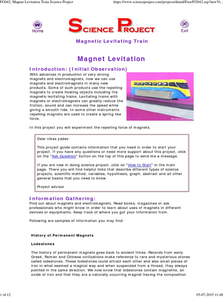 Maglev Train Science Project Guide | PDF | Experiment | Magnet