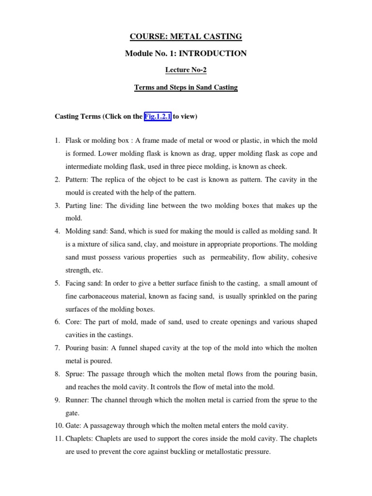 Course: Metal Casting Module No. 1: INTRODUCTION: Lecture No-2 Terms ...