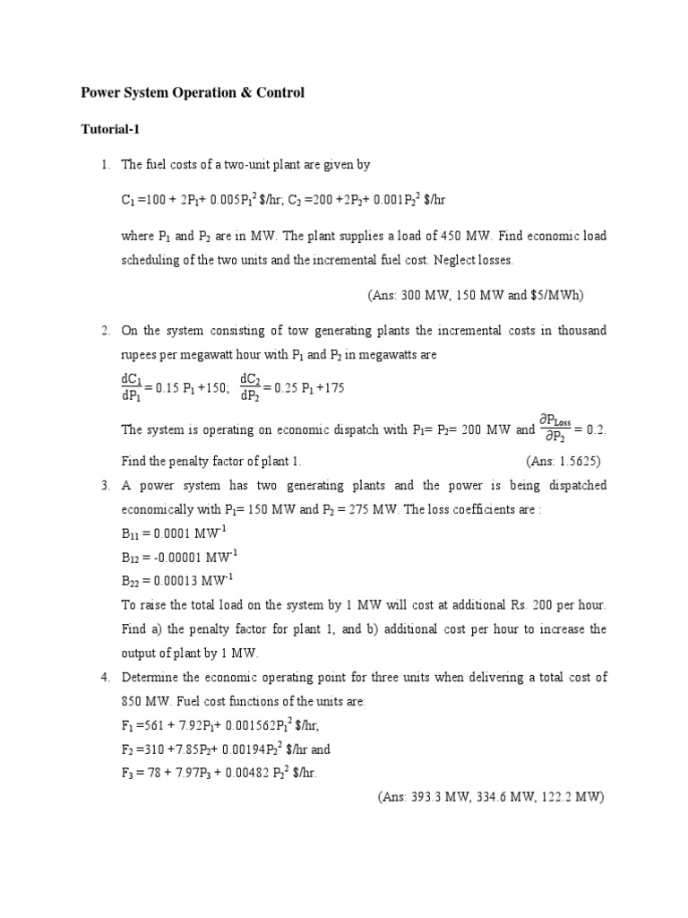Power System Control and Operation | PDF | Watt | Power (Physics)