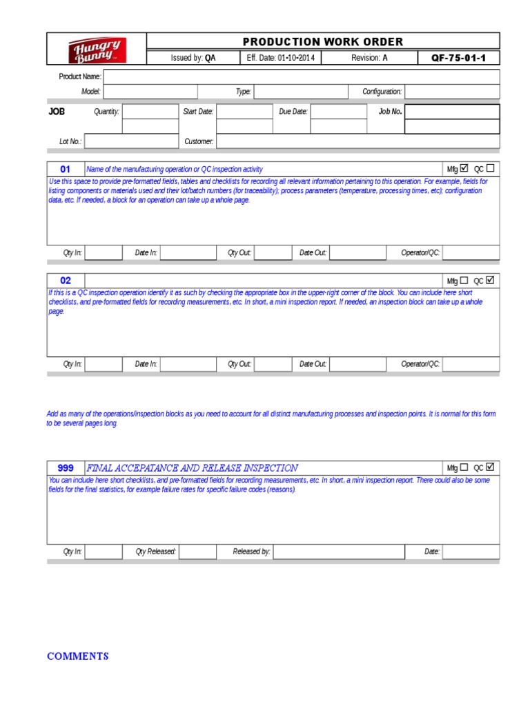 Production Work Order Template | PDF | Software | Areas Of Computer Science