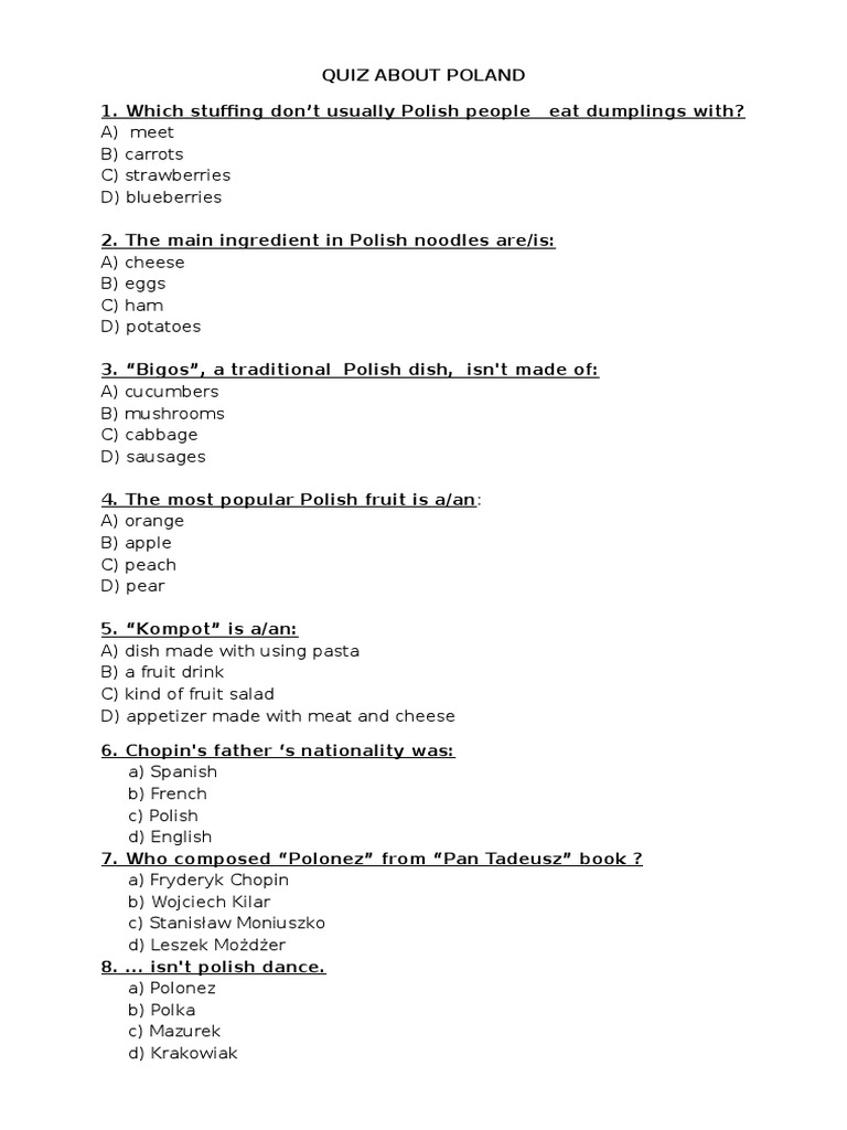 Quiz About Poland | PDF