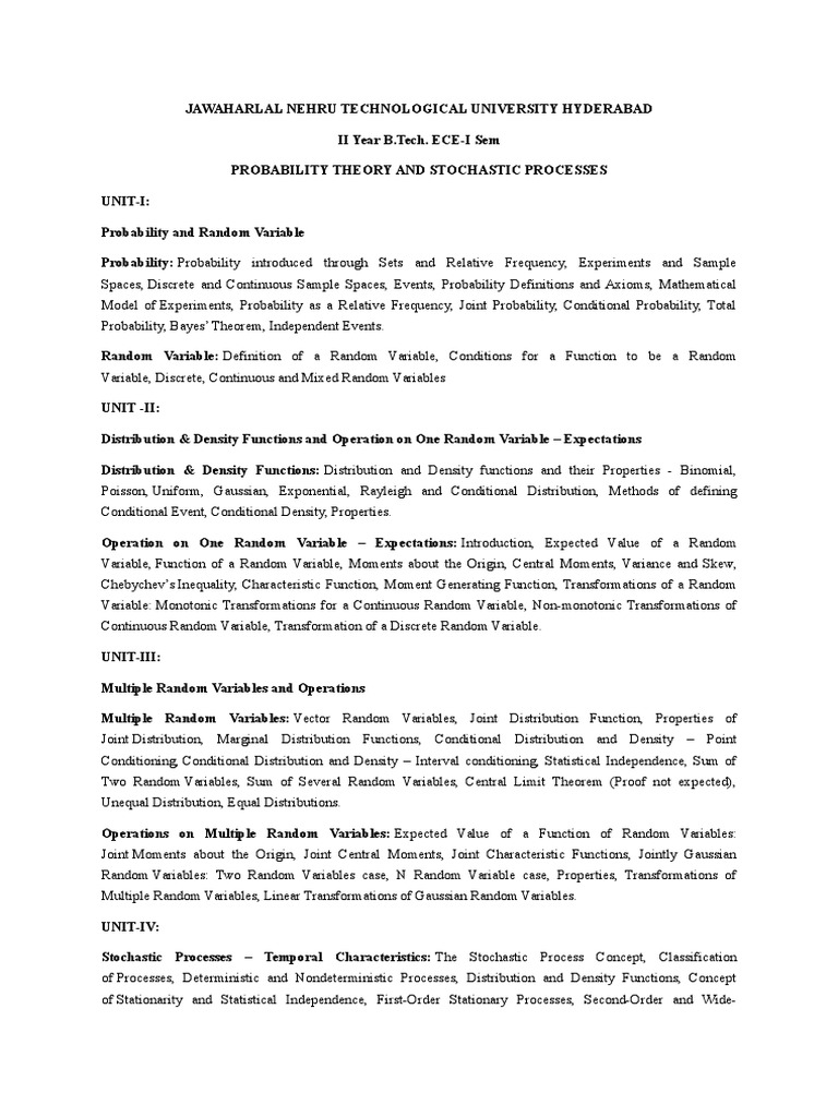 PTSP Syllabus | PDF | Probability Distribution | Probability Theory