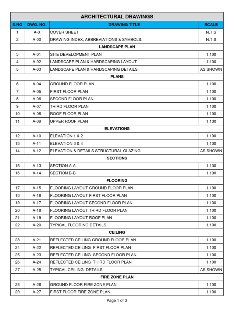 Architectural - Drawing List | PDF | Drawing | Civil Engineering