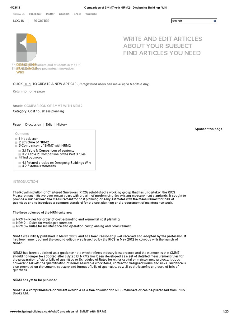 Comparison of SMM7 With NRM2 | Wall | Deep Foundation