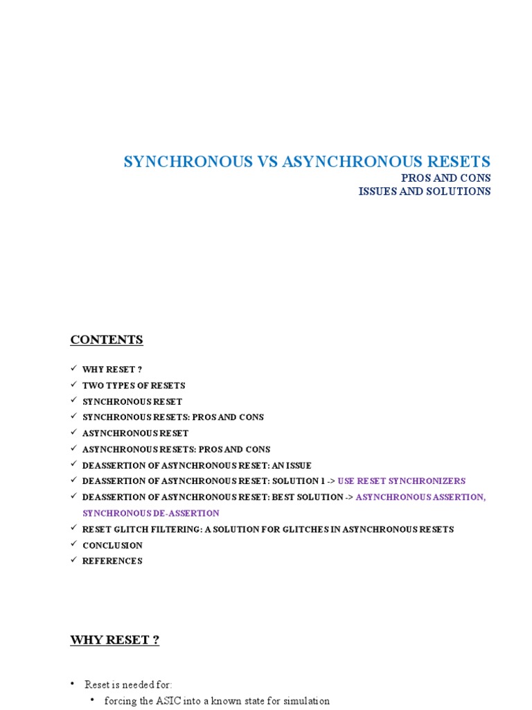 Synchronous Vs Asynchronous Reset Scribd | PDF