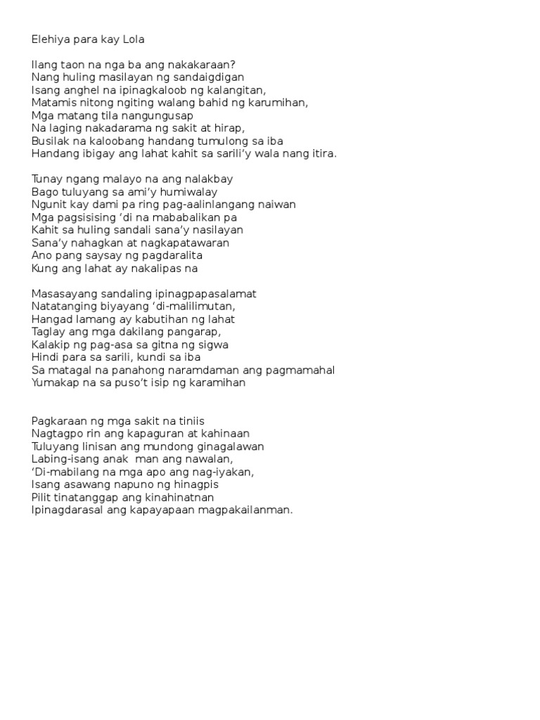 Elehiya para Kay Lola | PDF