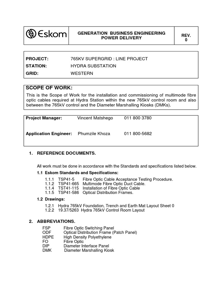 Scope of Work For Optical Fiber Installation | PDF | Cable | Optical Fiber